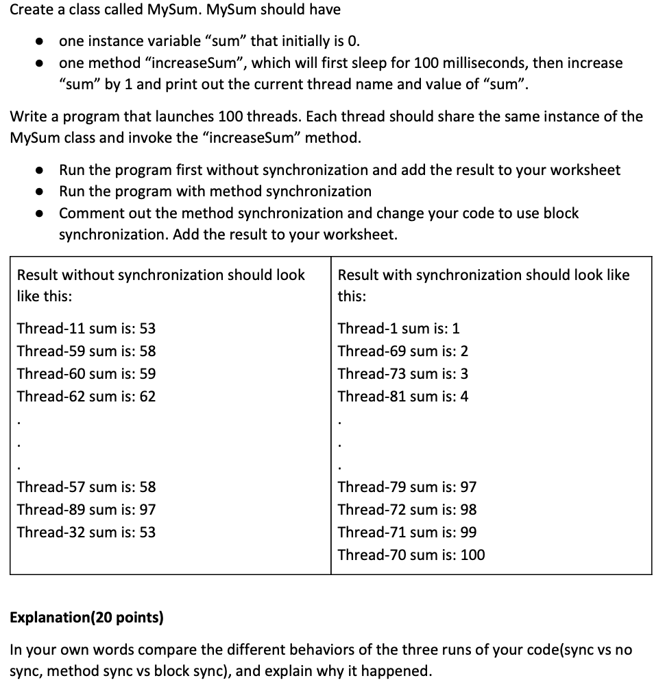 Solved Create a class called MySum. MySum should have . one | Chegg.com