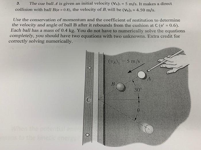 Solved 3. The cue ball A is given an initial velocity (Va) 5 | Chegg.com