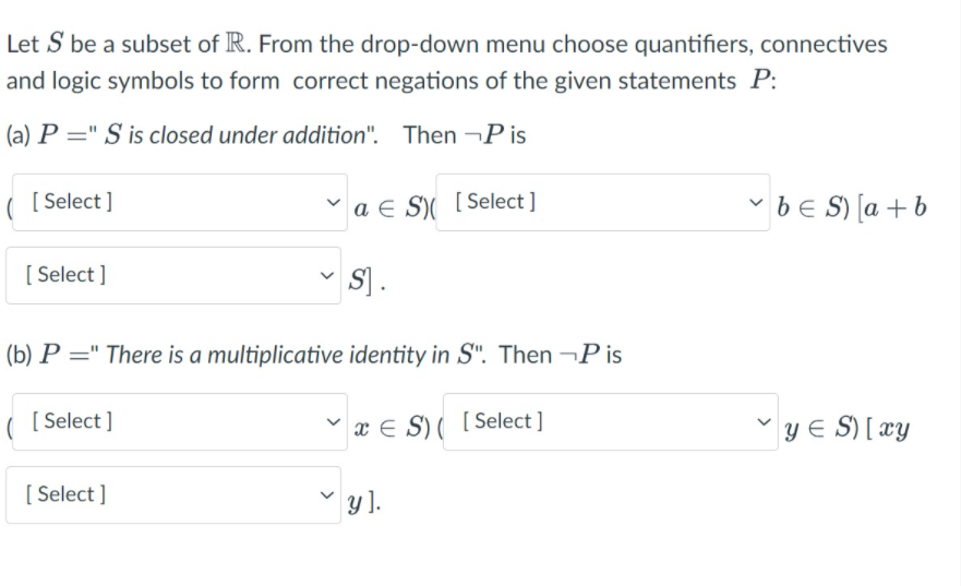 Solved Let S be a subset of R. From the drop-down menu | Chegg.com