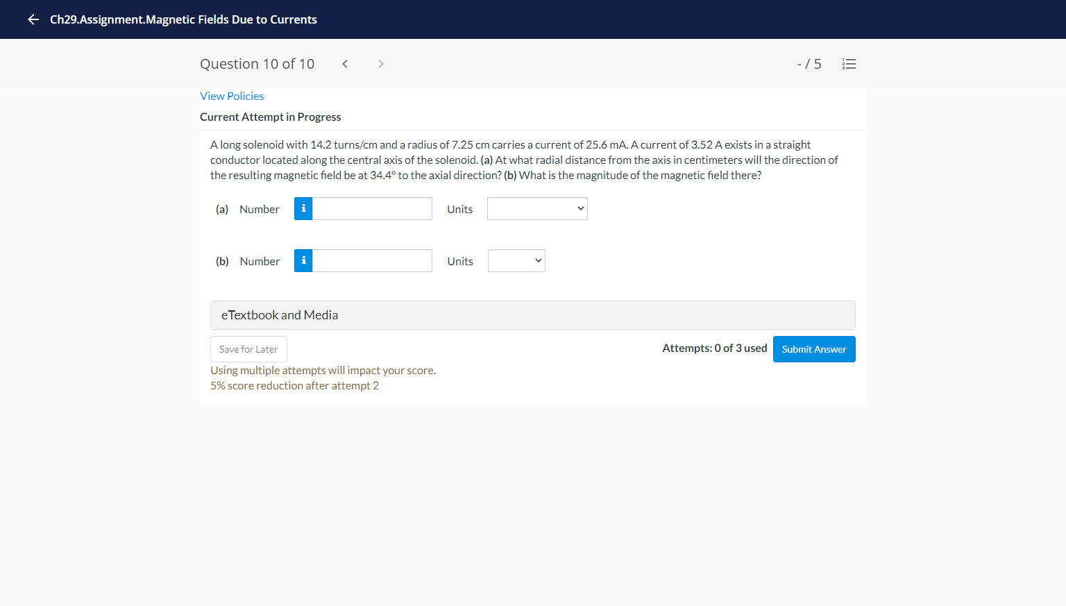 Solved + Ch29.Assignment.Magnetic Fields Due to Currents | Chegg.com