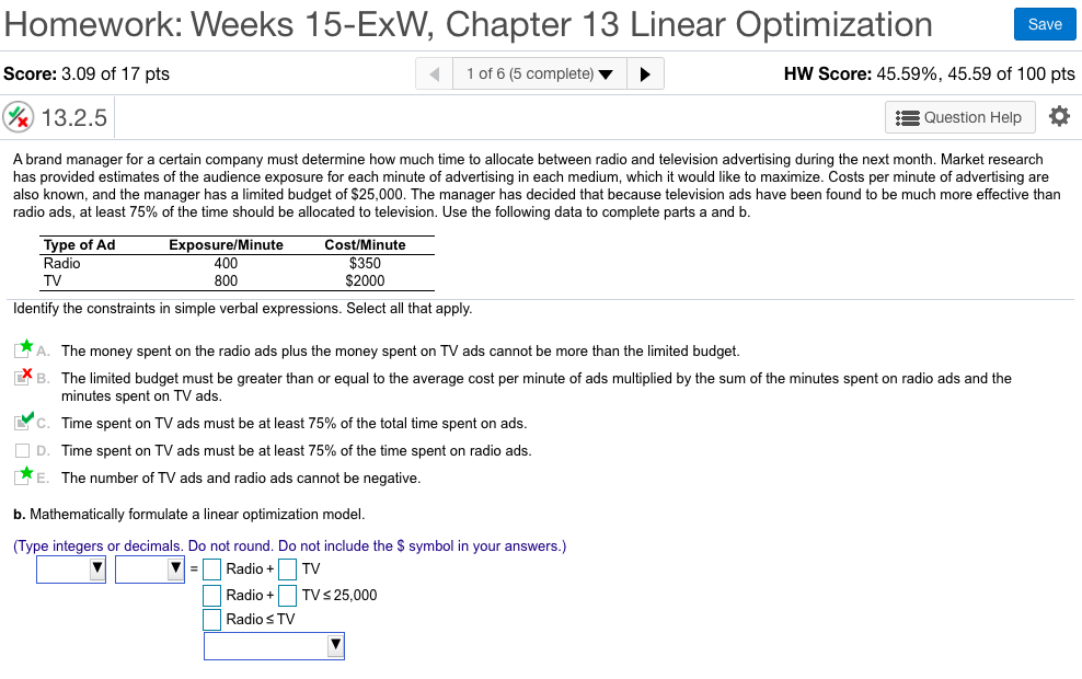 Solved Homework: Weeks 15-ExW, Chapter 13 Linear | Chegg.com