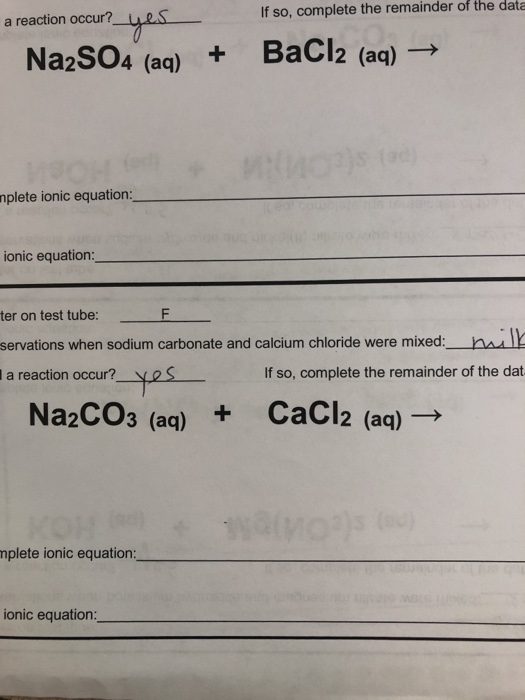 Solved the data If so, complete the remainder of a reaction | Chegg.com
