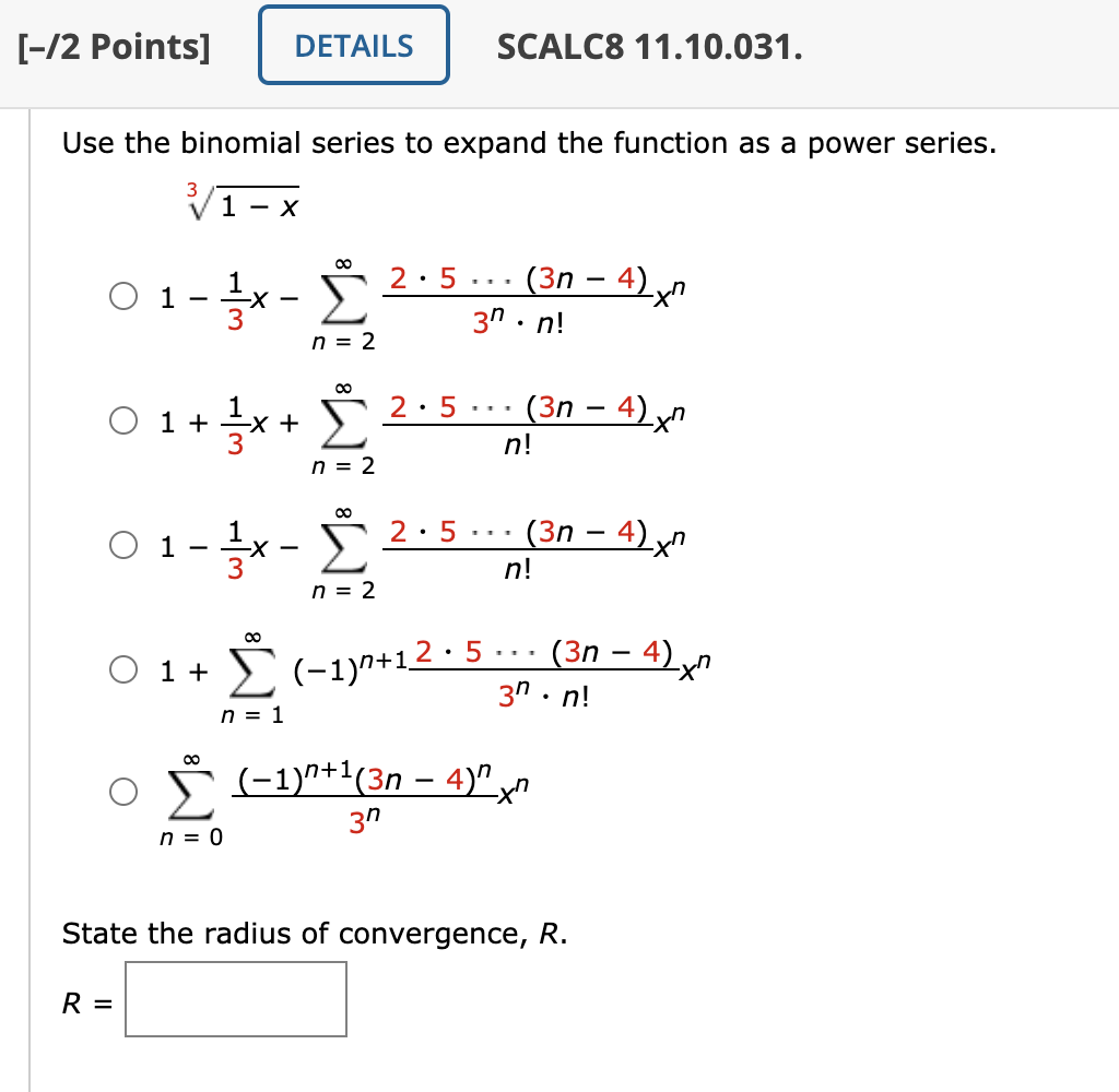 Solved (-/2 Points] DETAILS SCALC8 11.10.031. Use the | Chegg.com