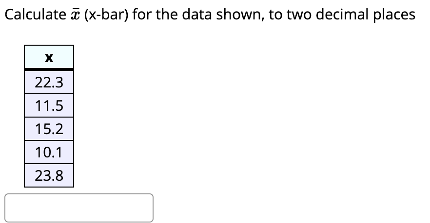 Solved Calculate xˉ (x-bar) for the data shown, to two | Chegg.com
