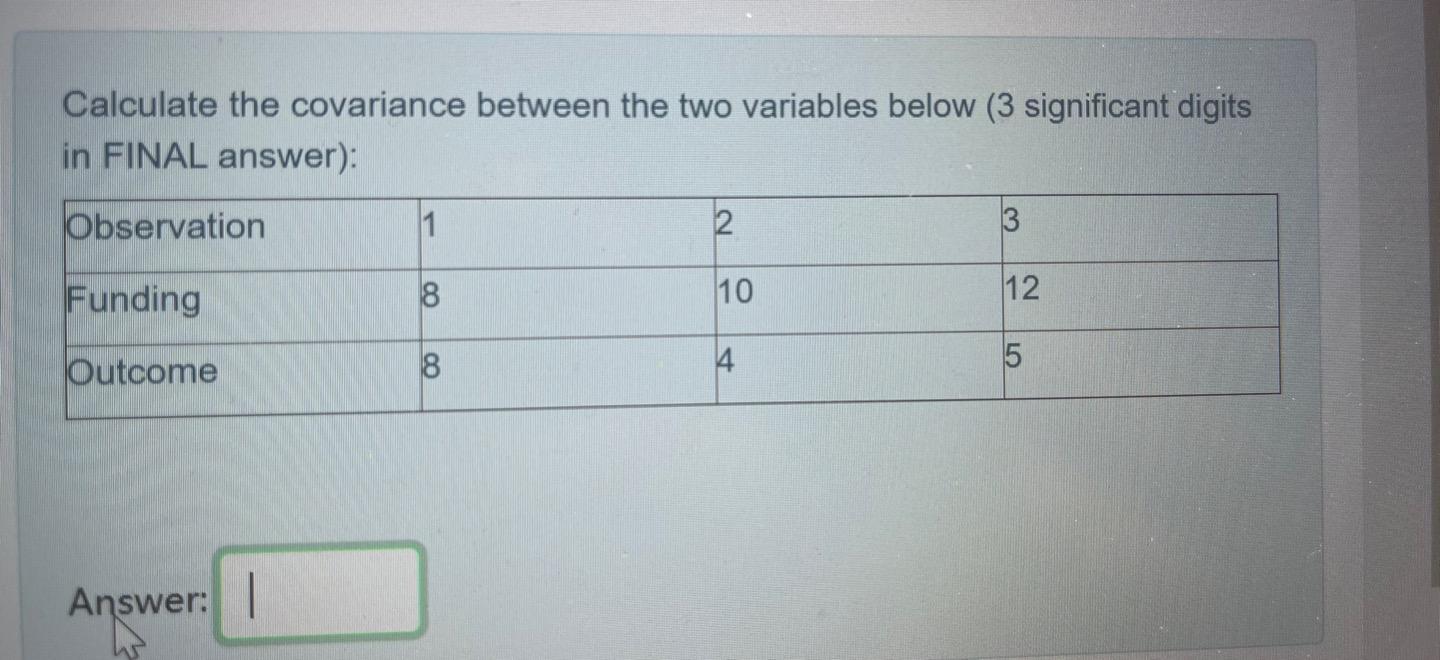 Solved Calculate the covariance between the two variables | Chegg.com