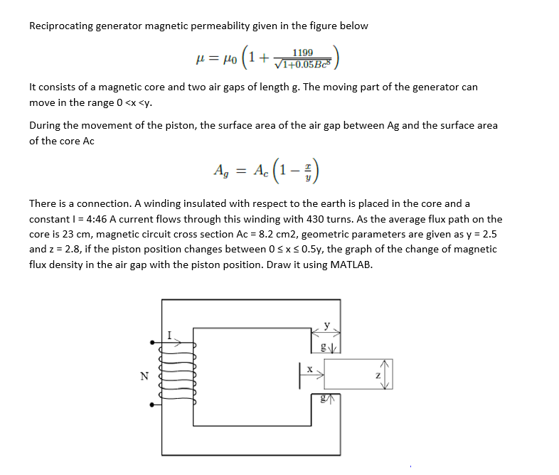 Reciprocating generator magnetic permeability given | Chegg.com