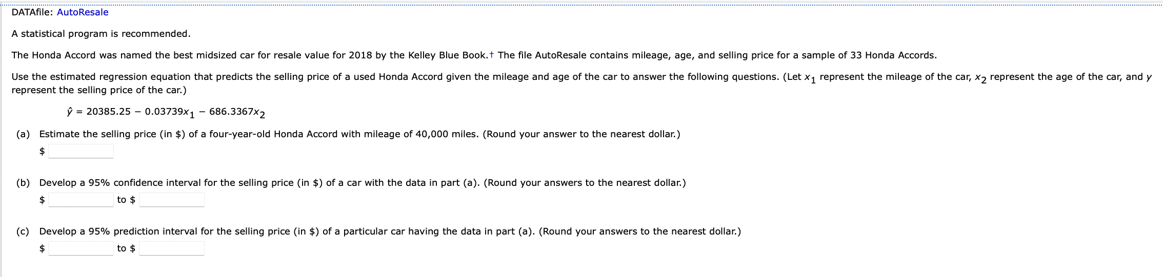 Solved A statistical program is recommended. represent the | Chegg.com