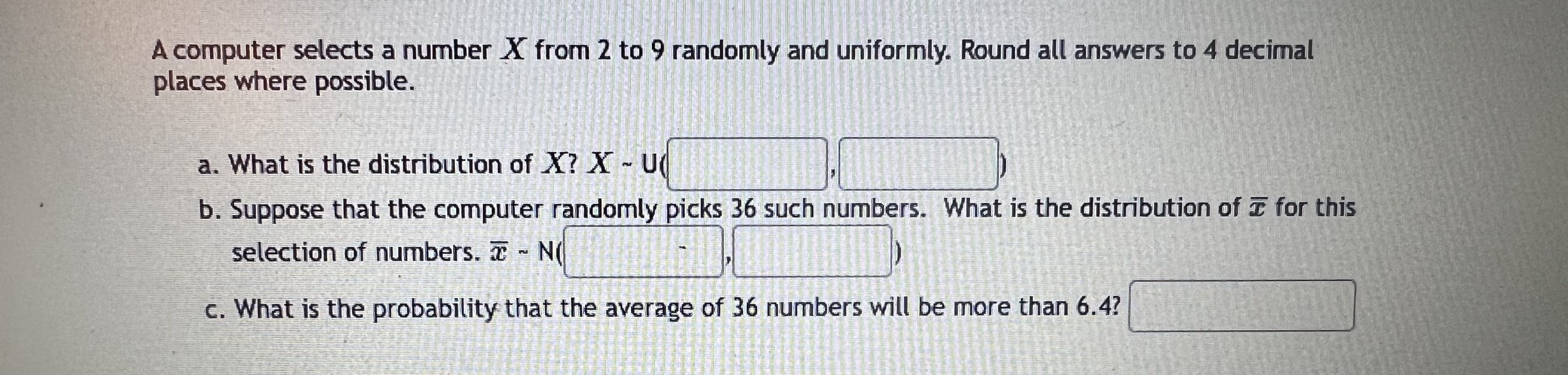 Solved A computer selects a number X from 2 to 9 randomly | Chegg.com