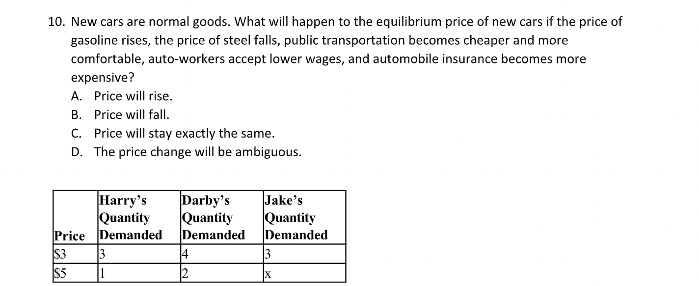 Solved 10. New cars are normal goods. What will happen to | Chegg.com