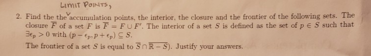 find limit points, accumulation points, interior, | Chegg.com
