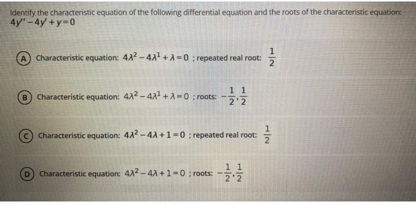 Solved Identify the characteristic equation of the following | Chegg.com