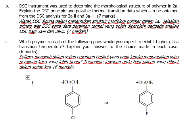 Solved b. DSC instrument was used to determine the | Chegg.com