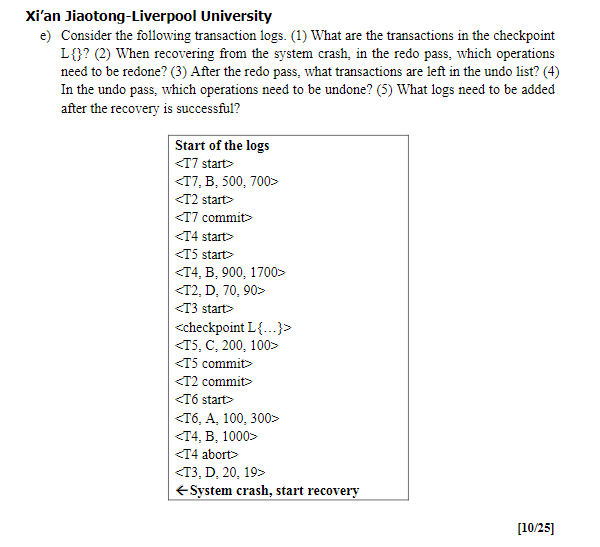 Solved Xi'an Jiaotong-Liverpool University e) Consider the | Chegg.com