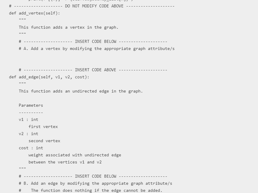 Define the functions of a graph implementation based | Chegg.com