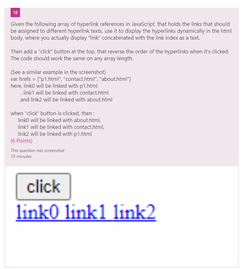 Solved 18 Given the following array of hyperlink references | Chegg.com