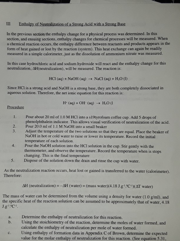 Solved a) determine the enthalpy of neutralization for | Chegg.com