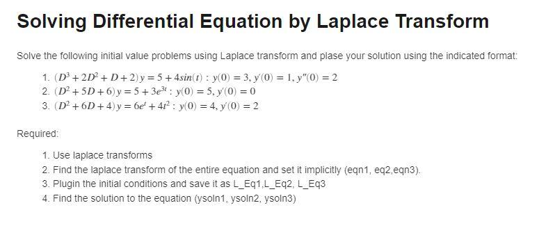 Solved Solving Differential Equation by Laplace Transform | Chegg.com