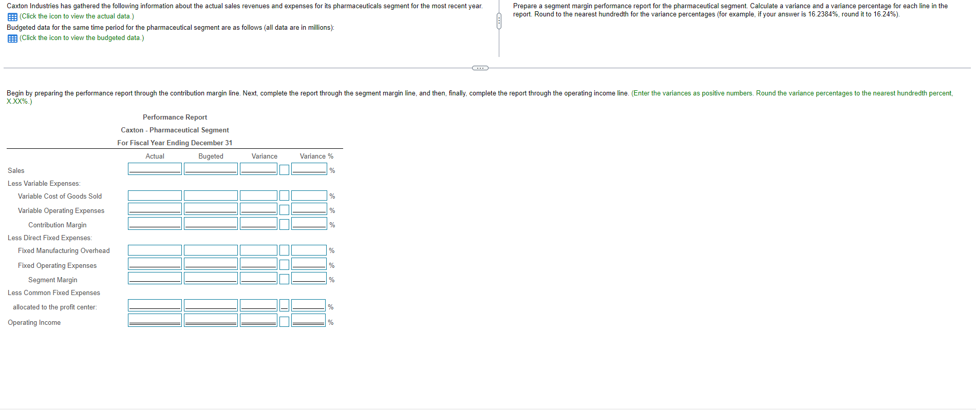 Solved Prepare a segment margin performance report for the | Chegg.com