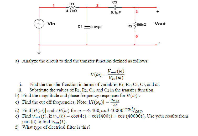 Solved a)Analyze the circuit to find the transfer function | Chegg.com