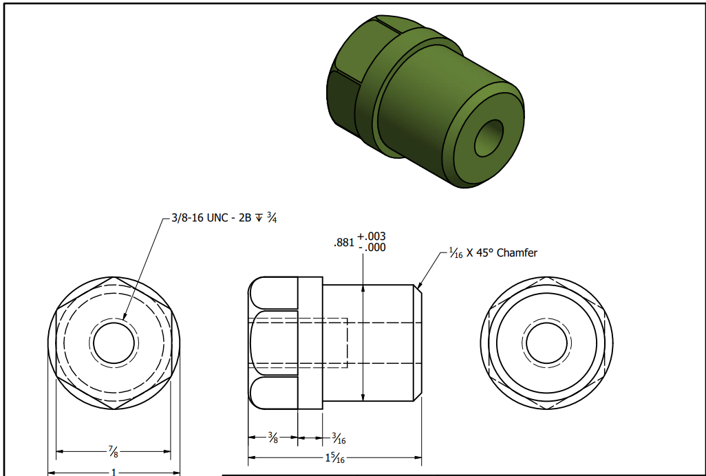Solved -3/8-16 UNC - 2B V 34 .881,000 +.003 146 X 45° | Chegg.com