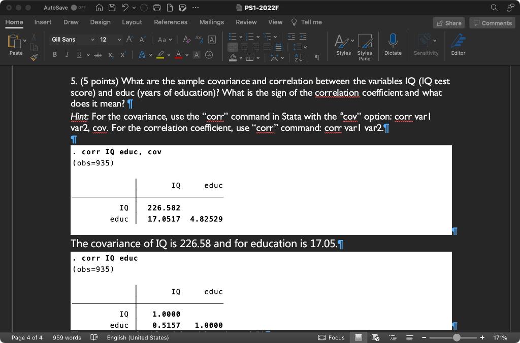 Solved 5. (5 points) What are the sample covariance and | Chegg.com