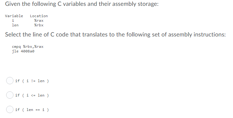 Solved Given the following C variables and their assembly | Chegg.com