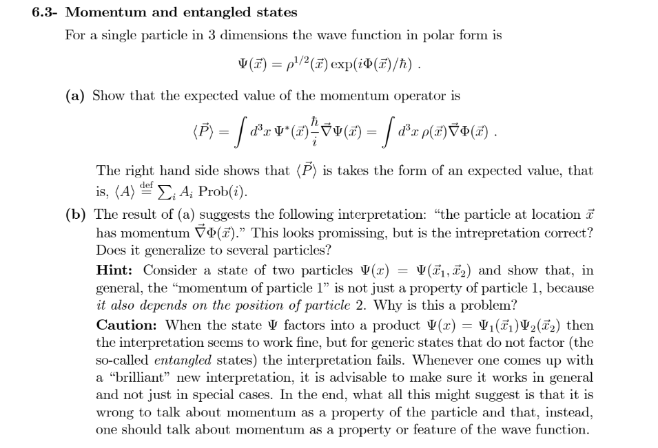 Solved .3- Momentum and entangled states For a single | Chegg.com