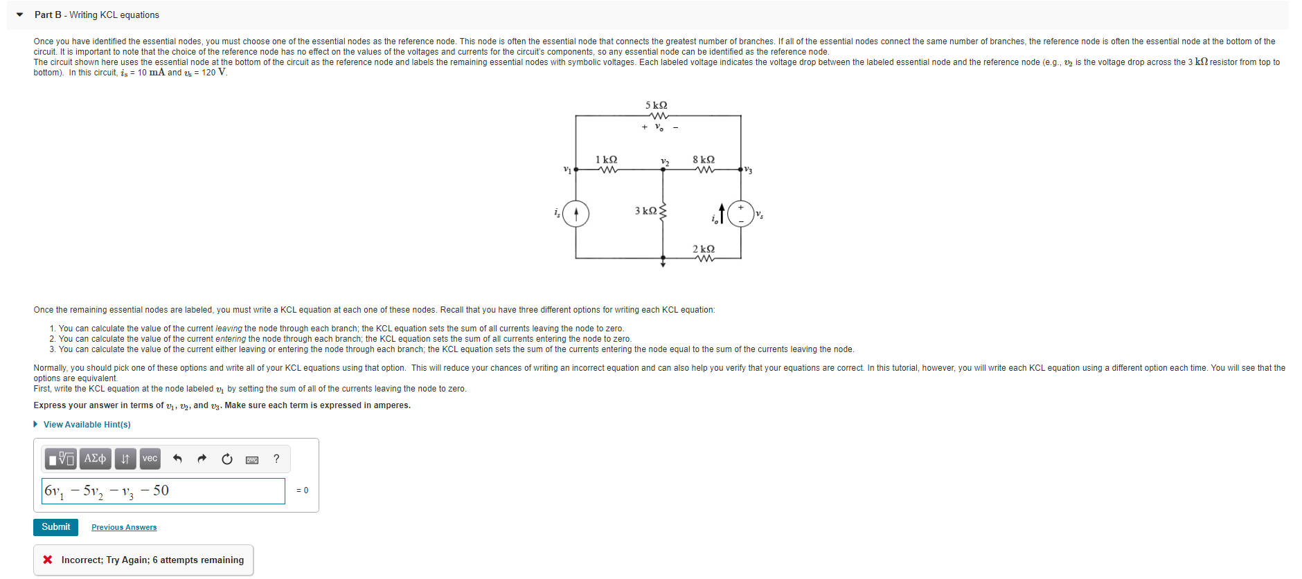 Solved Part B - Writing KCL equations Once you have | Chegg.com