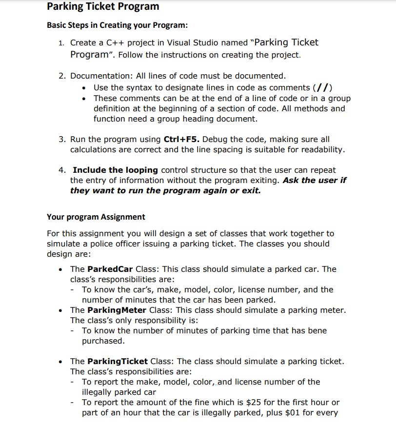 Solved Parking Ticket Program Basic Steps in Creating your | Chegg.com