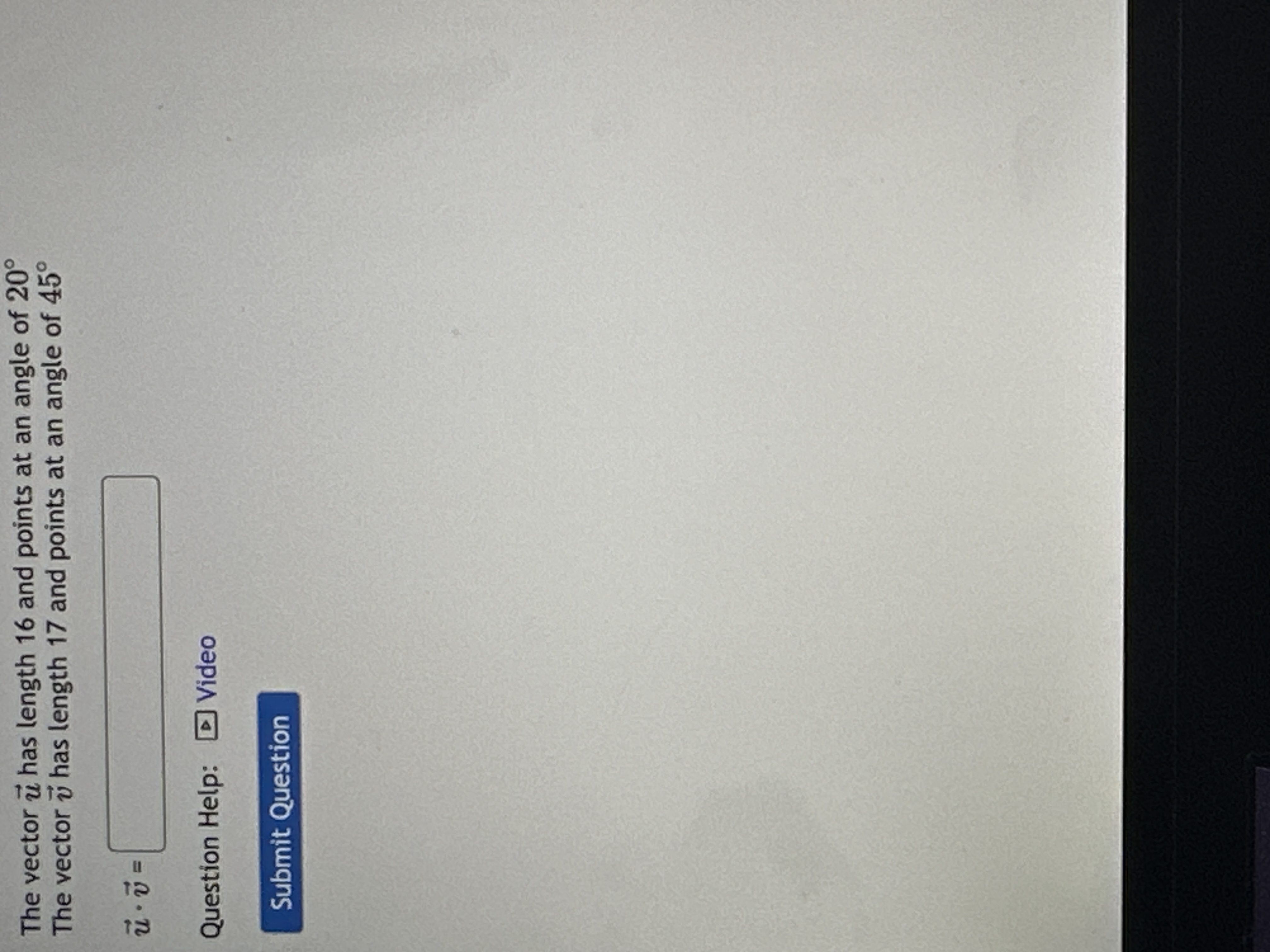 Solved The vector u has length 16 and points at angle of 20∘ | Chegg.com