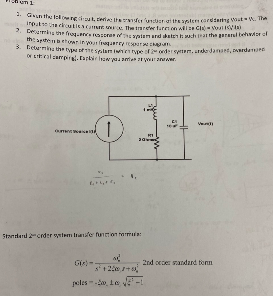 Solved Problem 1: of the system considering Vout = Vc. The | Chegg.com