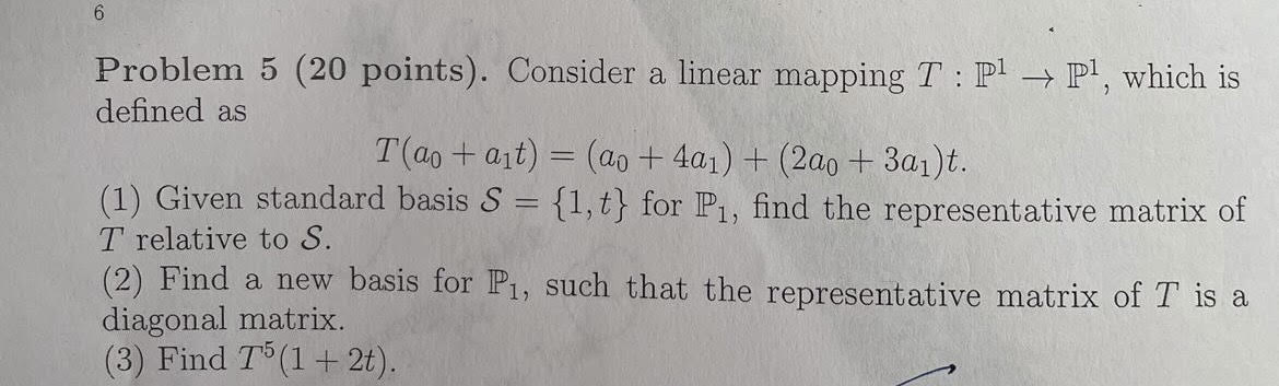 Solved Problem 5 (20 points). Consider a linear mapping | Chegg.com