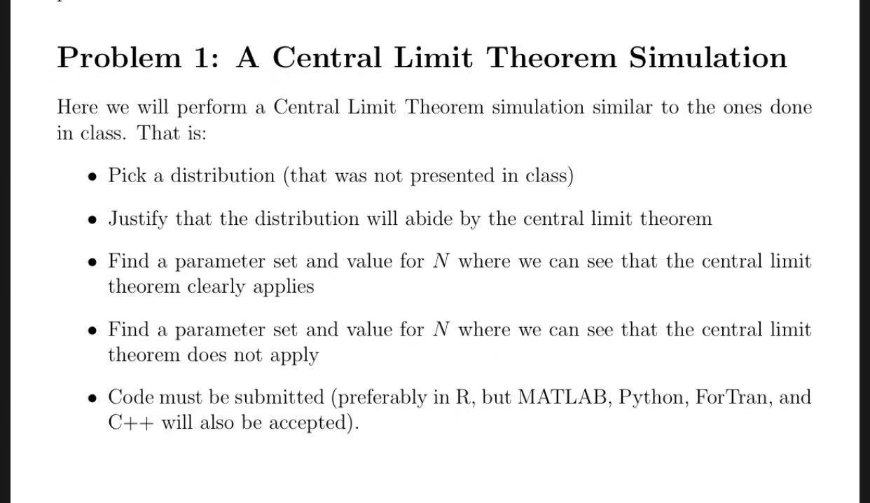 Solved Problem 1: A Central Limit Theorem Simulation Here we | Chegg.com