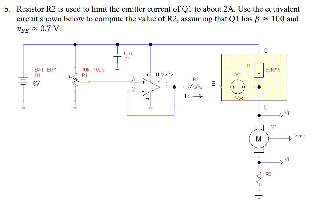 Solved 0.10 C1 BATTERY B1 8V 10k... 100K R1 MJE200G TLV272 | Chegg.com