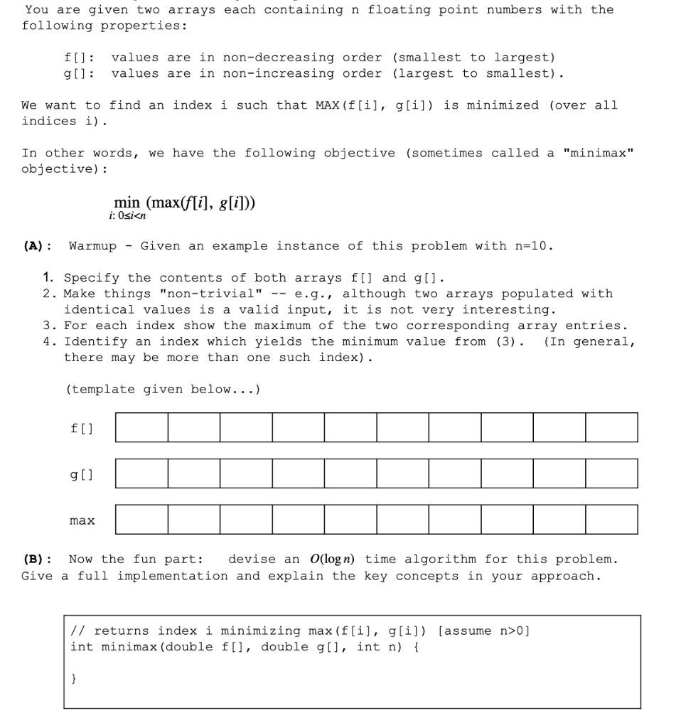 Solved You are given two arrays each containing n floating | Chegg.com