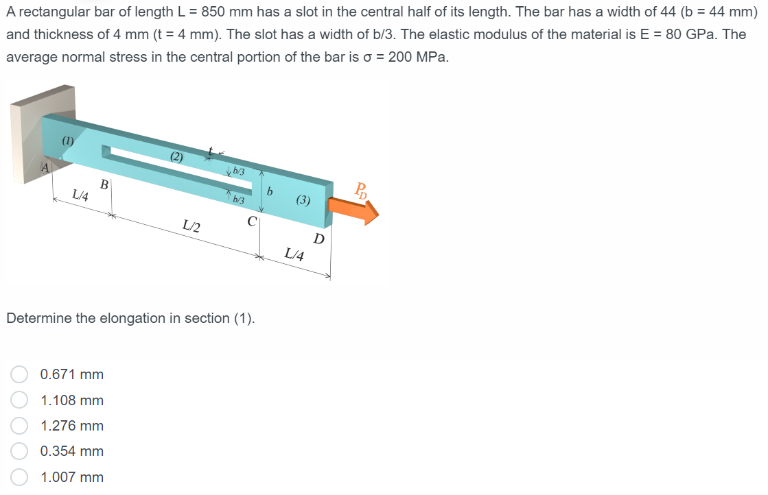 Solved A rectangular bar of length L=850 mm has a slot in | Chegg.com