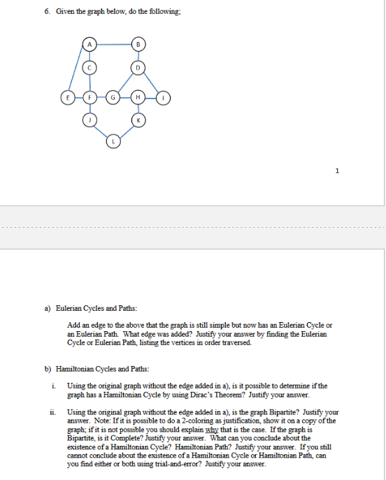 Solved 6. Given the graph below, do the following; 1 a) | Chegg.com
