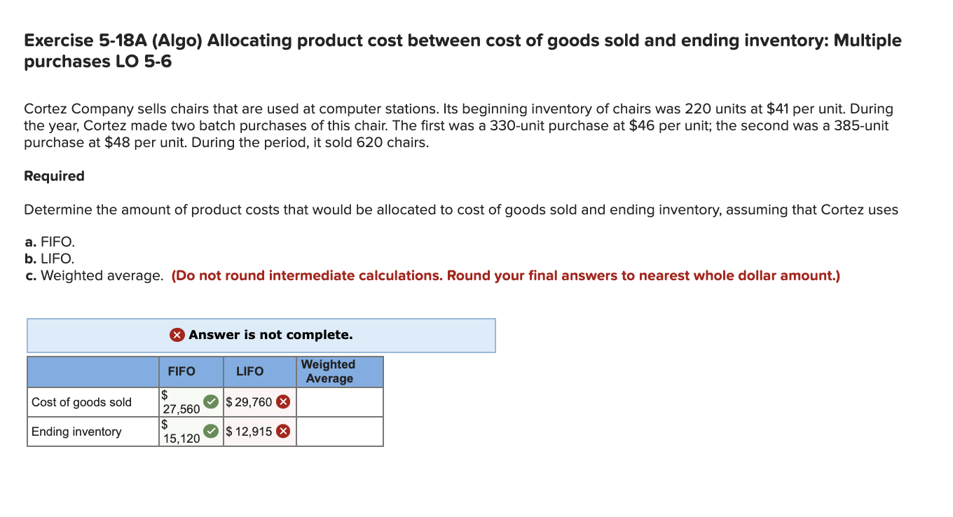 Solved Exercise 5-18A (Algo) Allocating product cost between | Chegg.com