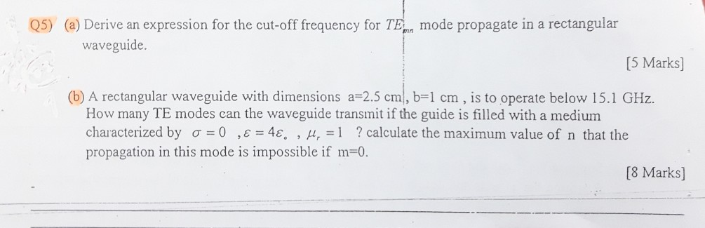 Solved Q5) (a) Derive an expression for the cut-off | Chegg.com
