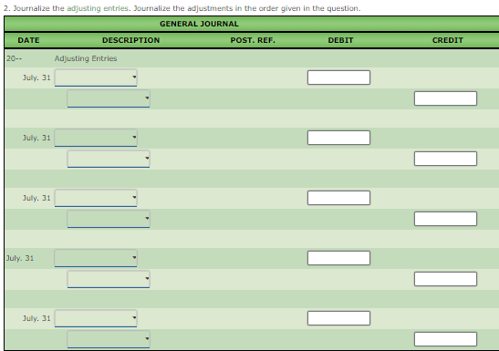 Solved 2. Journalize the adjusting entries. Journalize the | Chegg.com