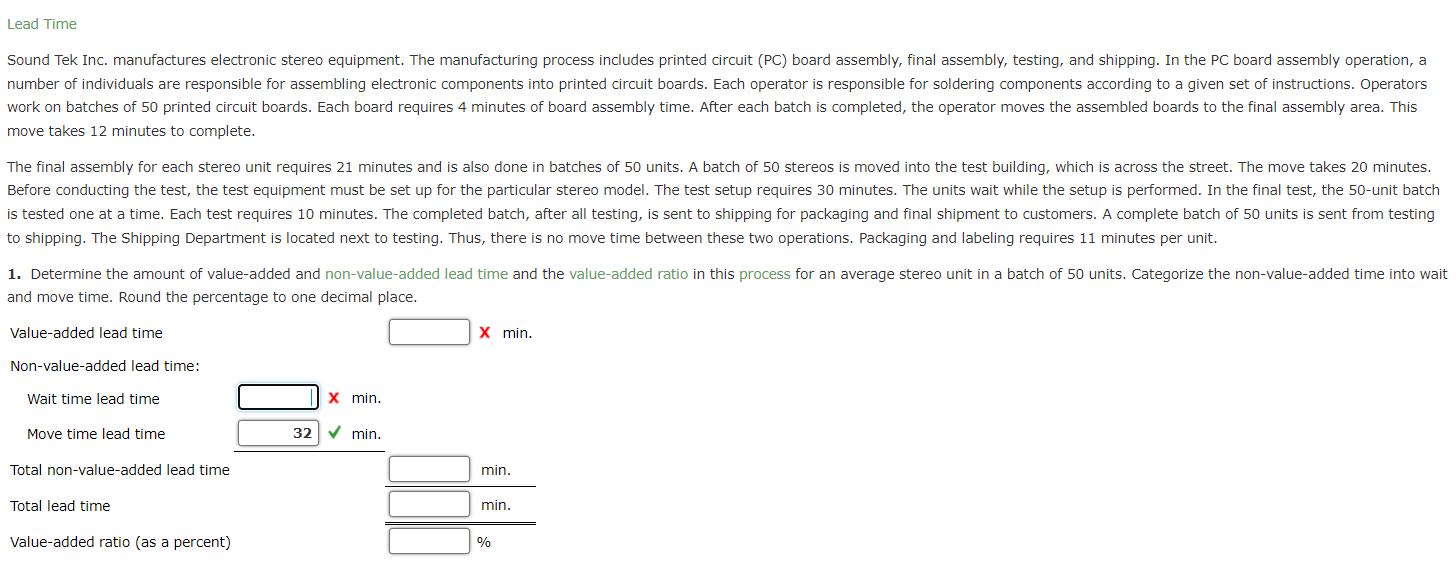 Solved Lead Time Sound Tek Inc. manufactures electronic | Chegg.com