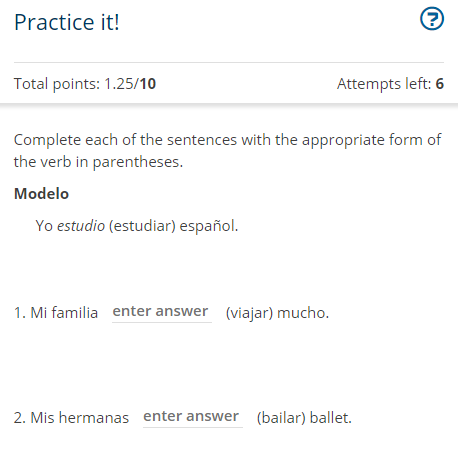 Could someone please help with this Spanish 101 | Chegg.com