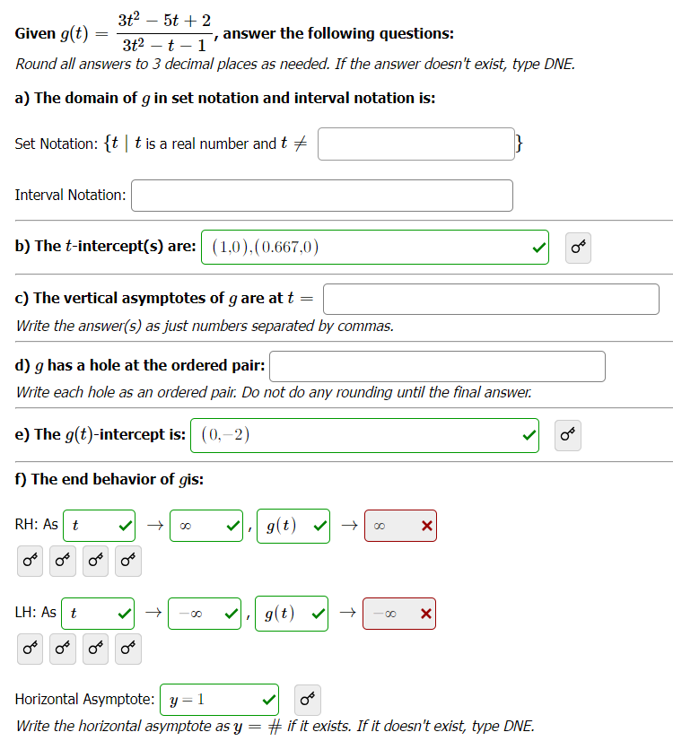 Solved Given g(t)=3t2-5t+23t2-t-1, ﻿answer the following | Chegg.com