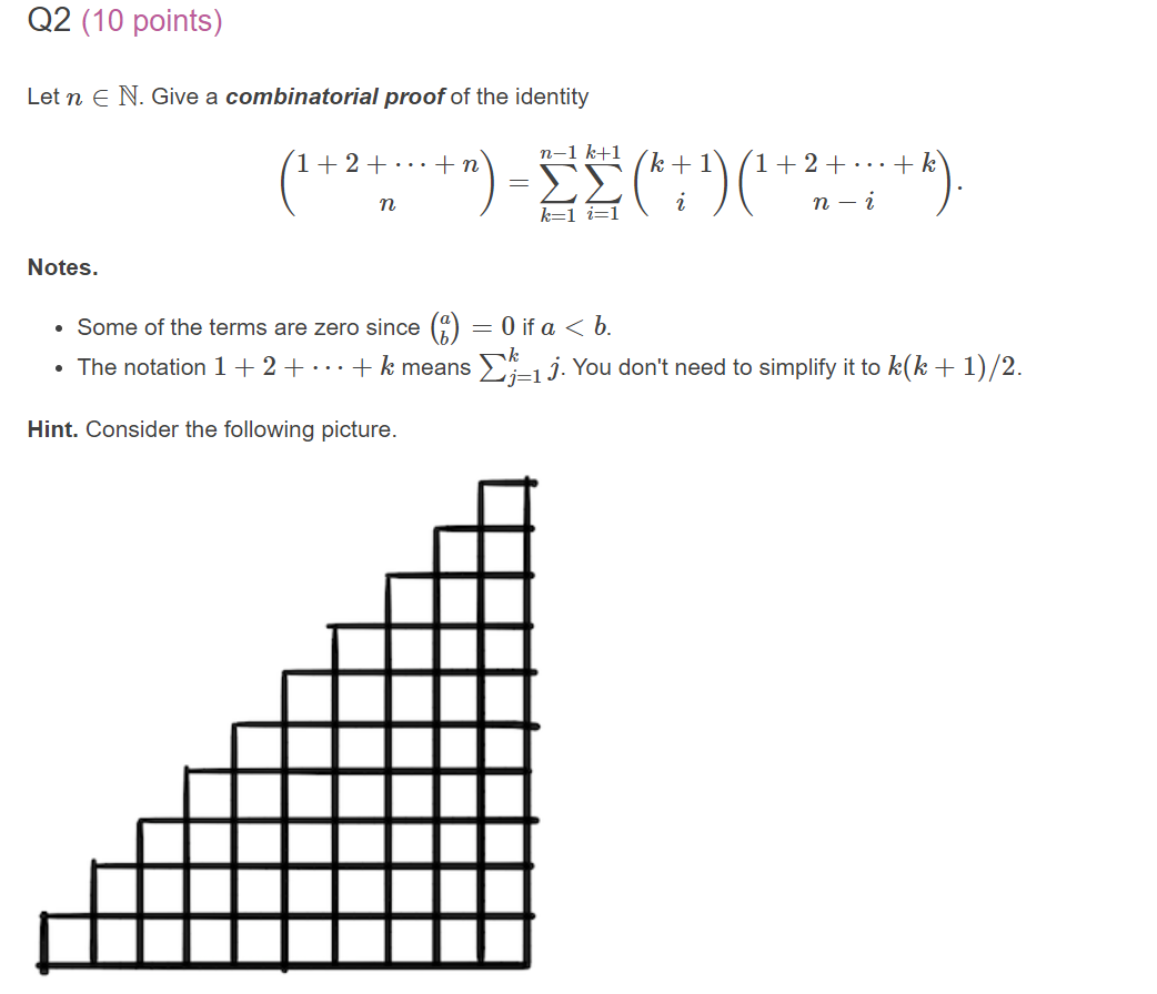 Solved Q2 (10 points) Let n E N. Give a combinatorial proof | Chegg.com