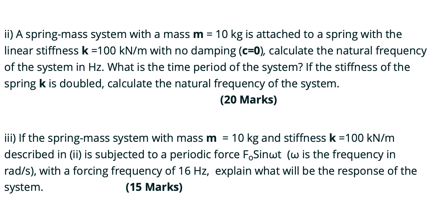 Solved ii) A spring-mass system with a mass m 10 kg is | Chegg.com