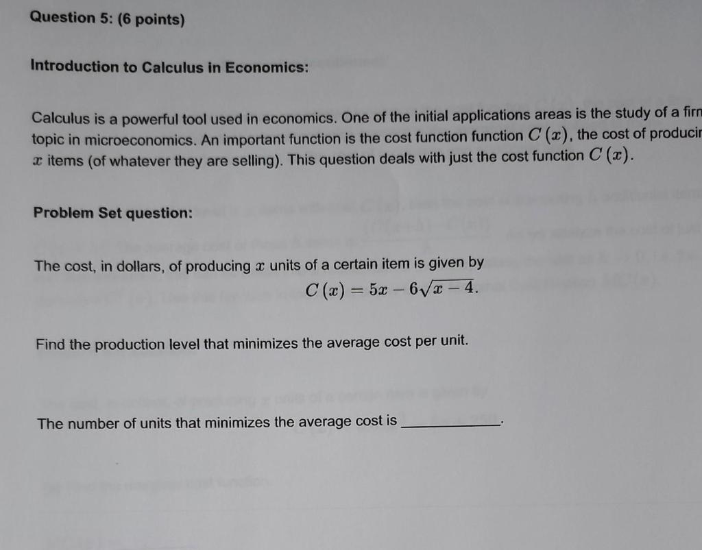 Solved Introduction to Calculus in Economics: Calculus is a | Chegg.com