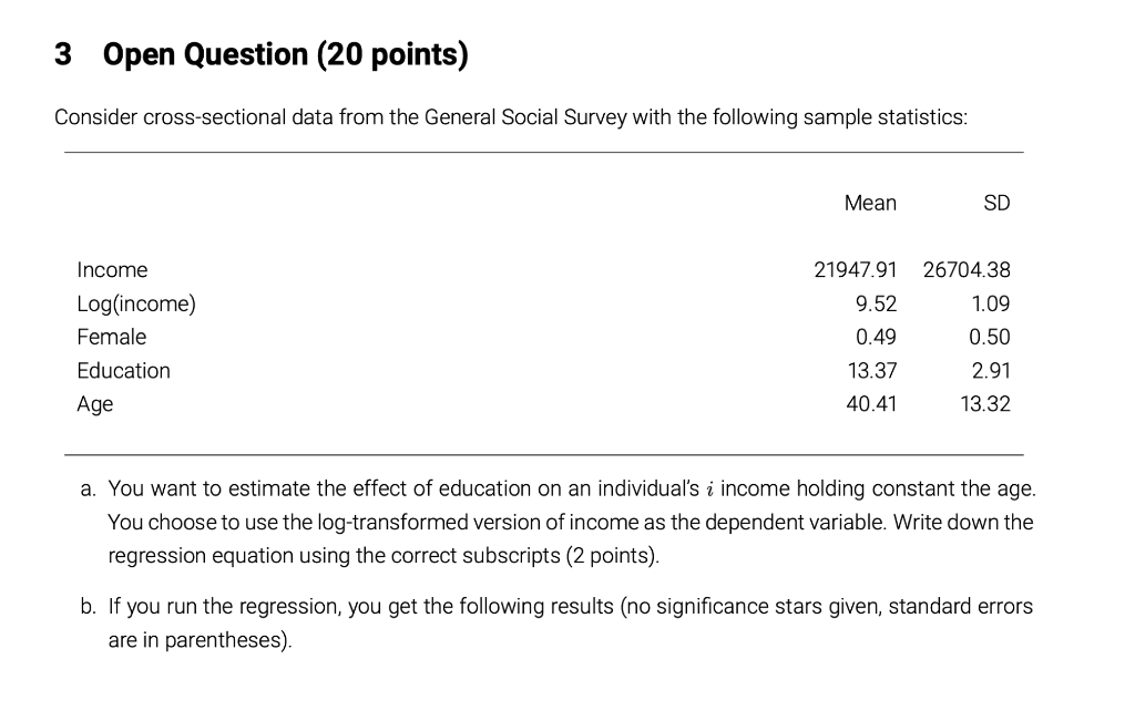 Consider cross-sectional data from the General Social | Chegg.com