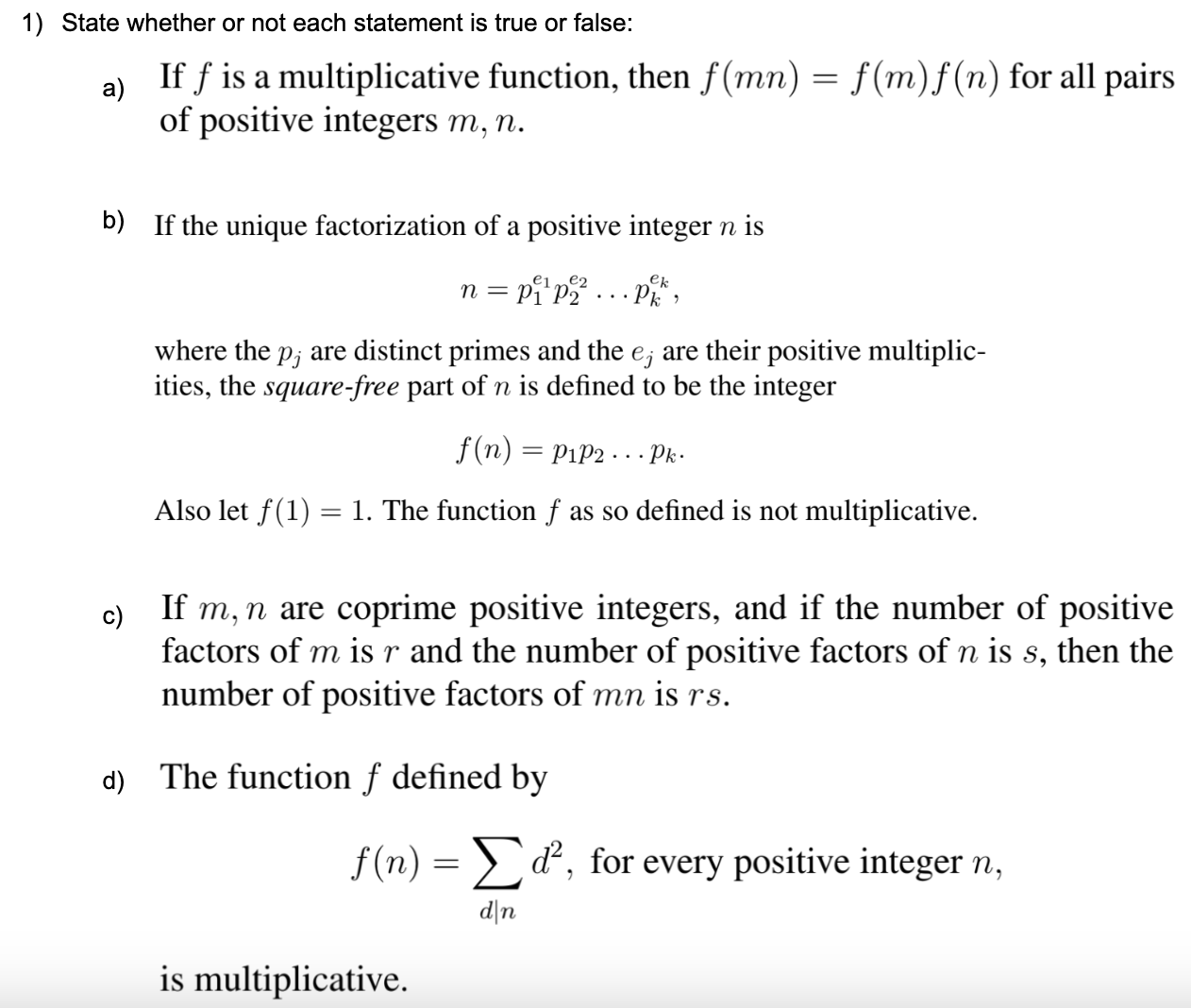 Solved State whether or not each statement is true or false: | Chegg.com