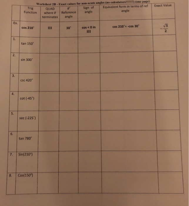 Solved calculators!ttty (one page) Worksheet 2B - Exact | Chegg.com
