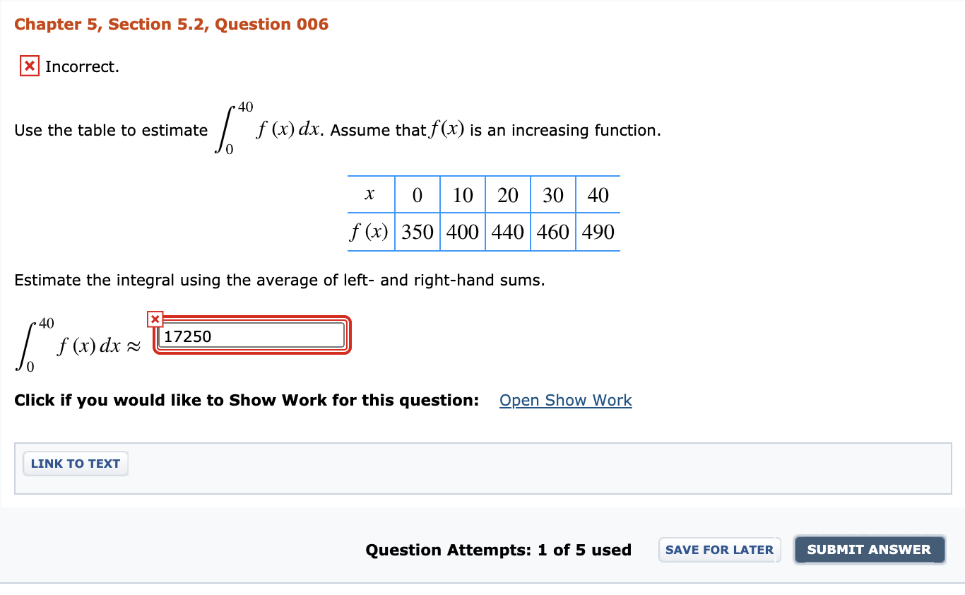 Solved Chapter 5, Section 5.2, Question 006 Use the table to | Chegg.com